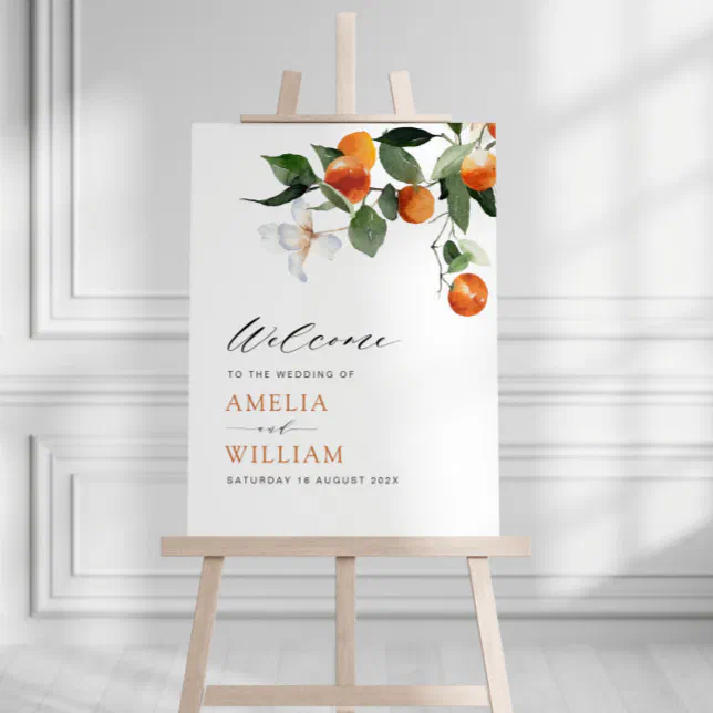 modern citrus oranges wedding welcome sign | Zazzle