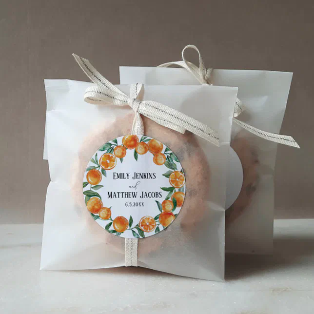 Modern Citrus-Themed Wedding Favor Stickers | Zazzle