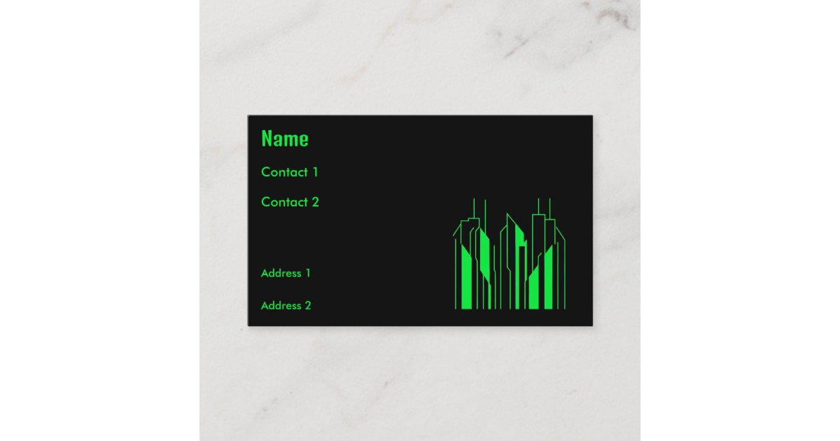 modern city - neon green black business card | Zazzle