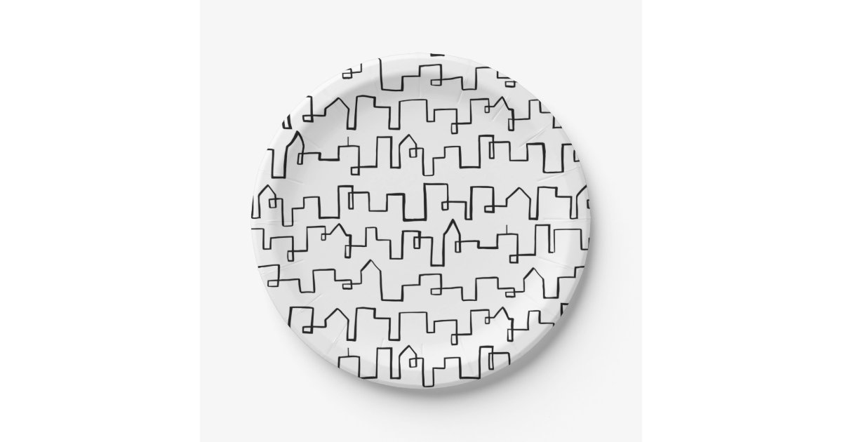 Modern Cityscape painted design Paper Plates | Zazzle
