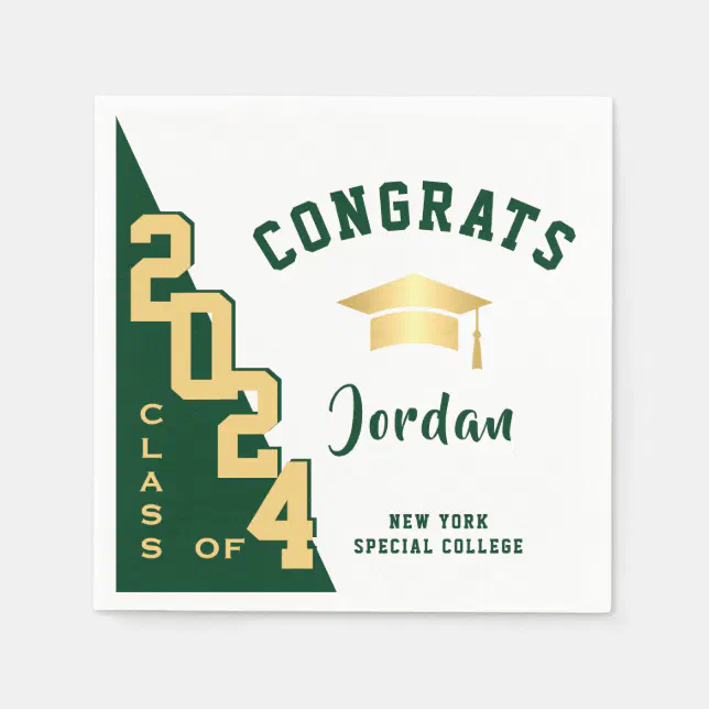 Modern Class of 2024 Golden Green Graduation Party Napkins | Zazzle