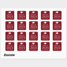 Modern Class of 2024 Script Burgundy Graduation Square Sticker | Zazzle