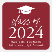 Modern Class of 2024 Script Burgundy Graduation Square Sticker | Zazzle