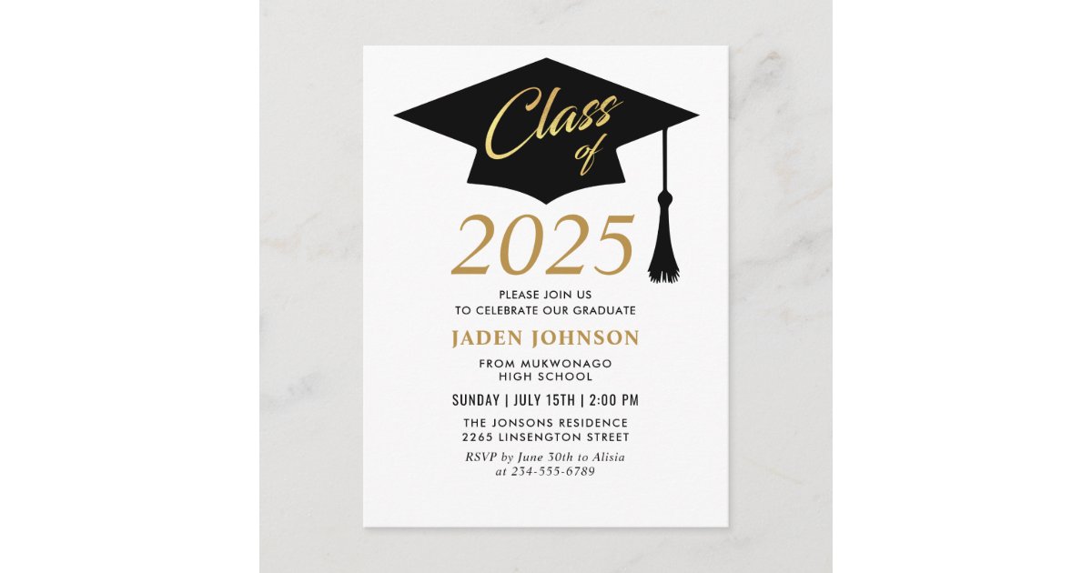 Modern Class of 2025 Graduation Party Invitation Postcard | Zazzle