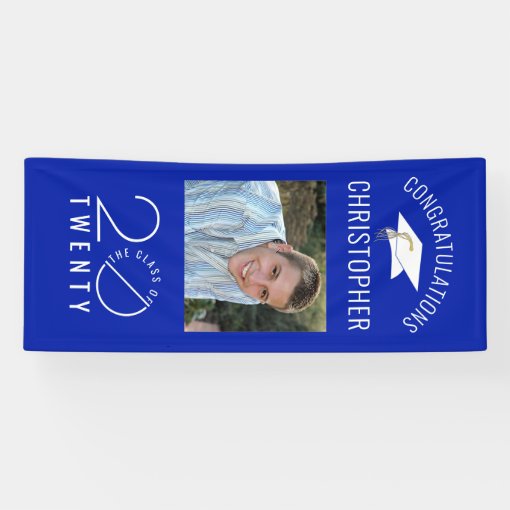 Modern CLASS OF 20XX Photo Royal Blue Graduation Banner | Zazzle