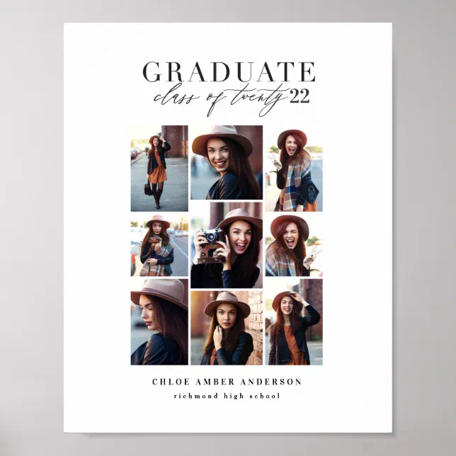 Modern class of multi photo graduation poster | Zazzle