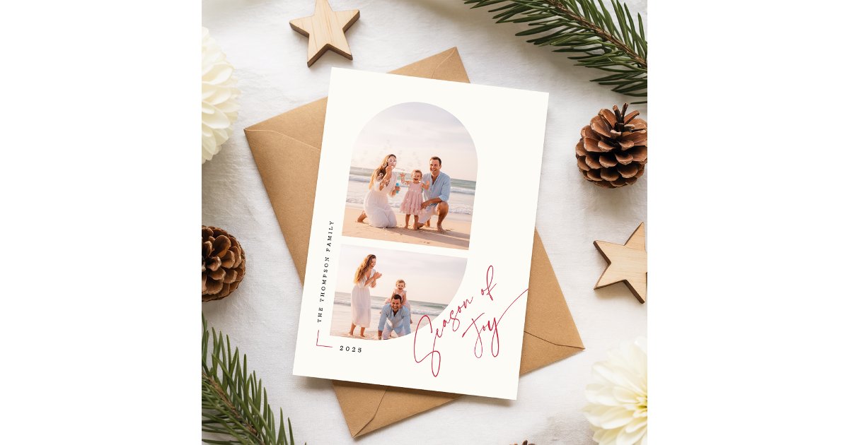 Modern Classic Arch Family Photo Christmas Holiday Postcard | Zazzle