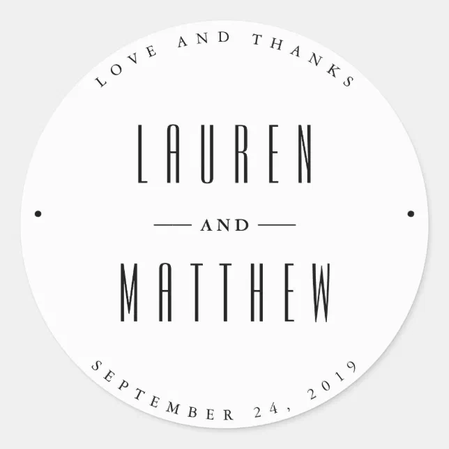 Modern Classic | Black and White Wedding Classic Round Sticker | Zazzle