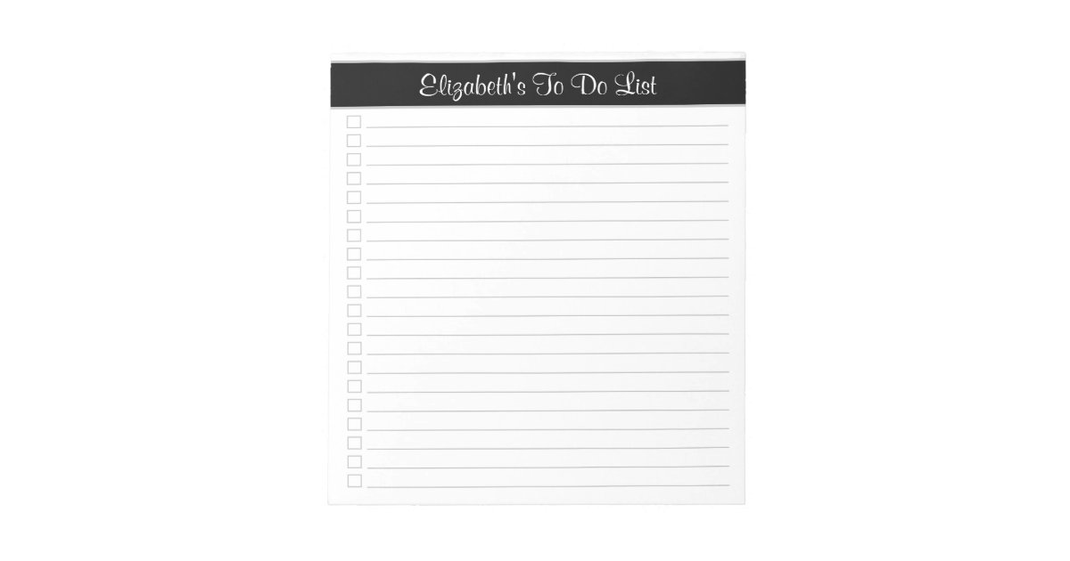 Modern Classic Black Grey One Column Checklist Notepad | Zazzle
