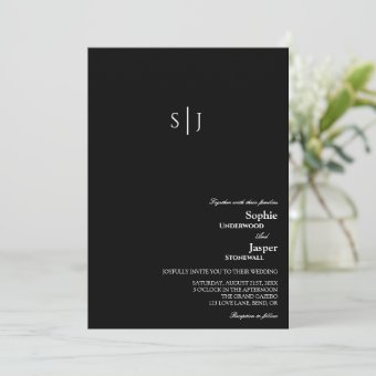 Modern Classic Black Monogram Wedding Invitation | Zazzle