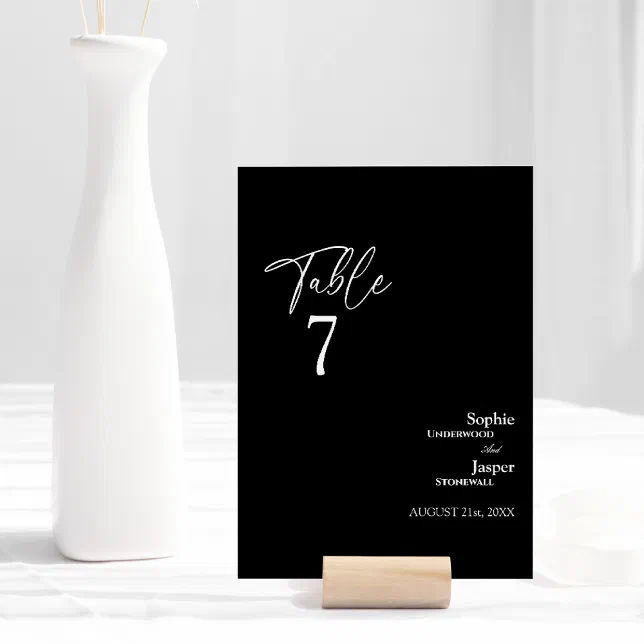 Modern Classic Black Wedding Table Number Card | Zazzle