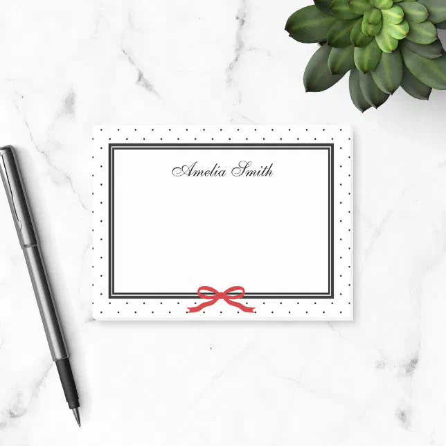 Modern Classic Black White Polka Dot Red Ribbon Post-it Notes | Zazzle