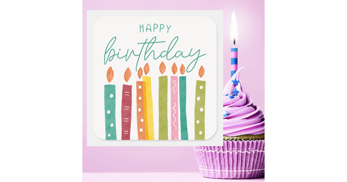 Modern Classic Colorful Happy Birthday Square Sticker | Zazzle