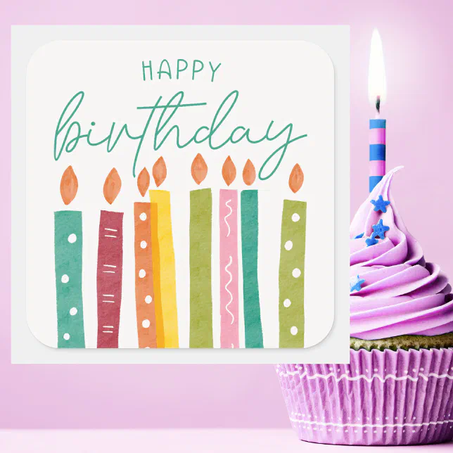 Modern Classic Colorful Happy Birthday Square Sticker | Zazzle