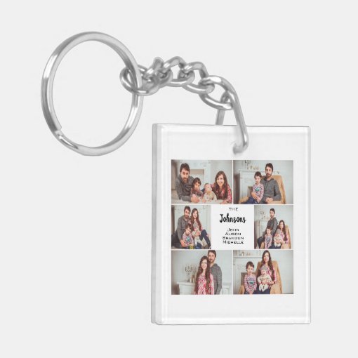 Modern Classic Custom 6 Family Photo Collage Keychain | Zazzle