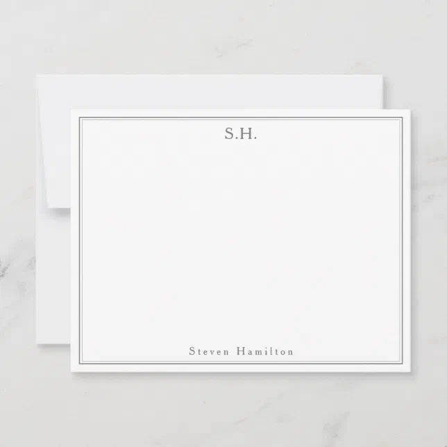 Modern Classic Dark Gray Monogram Name Minimalist Note Card | Zazzle