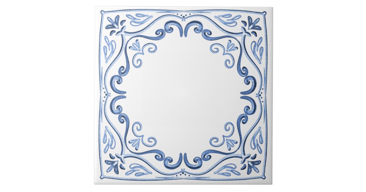 Modern Classic Dusty Blue and White Ceramic Tile | Zazzle