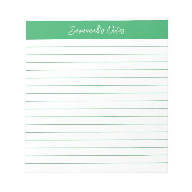 Modern Classic Elegant Green Script Personalized Notepad | Zazzle