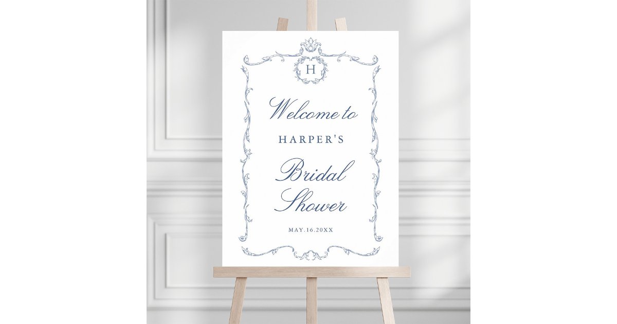 Modern Classic French Frame Wedding Dusty Blue Poster | Zazzle
