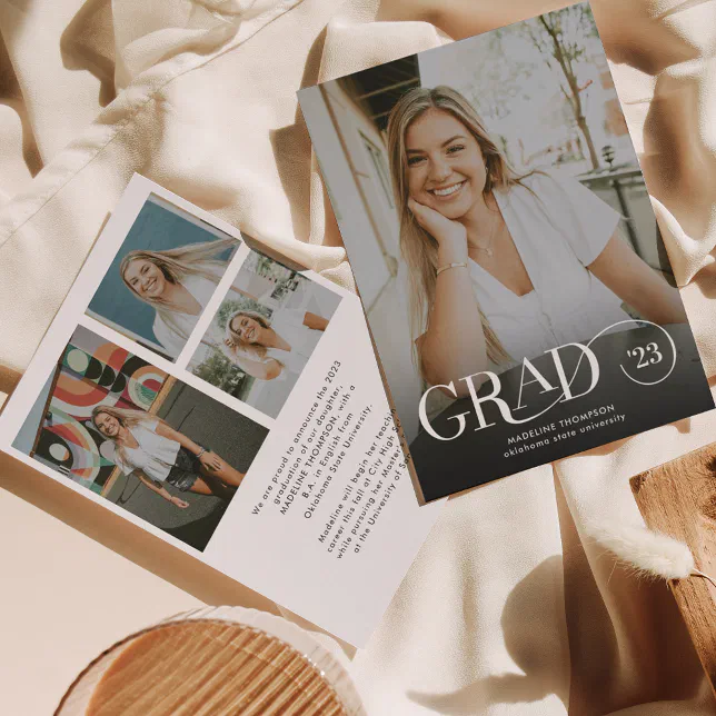Modern Classic Grad Photo Collage Graduation Announcement | Zazzle