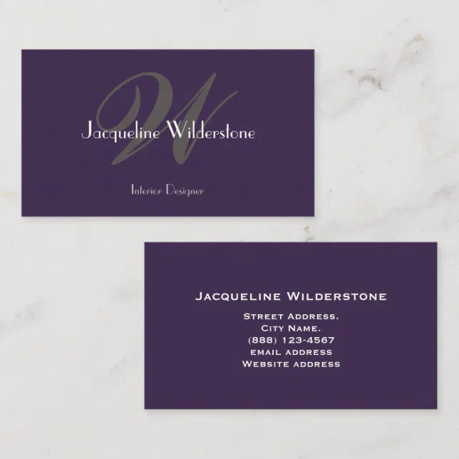 Modern Classic Monogram & Name Classy Chic Purple Business Card | Zazzle