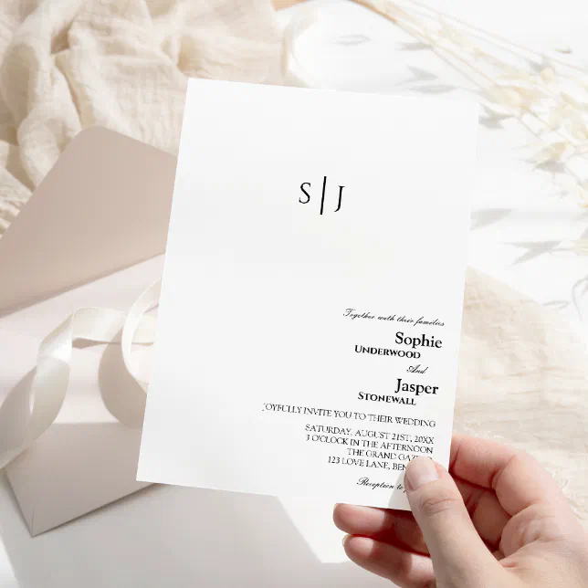 Modern Classic Monogram Wedding Invitation | Zazzle