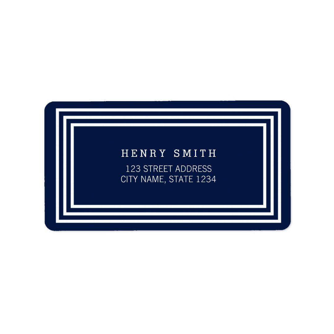 Modern Classic Navy Blue White Borders Address Label | Zazzle
