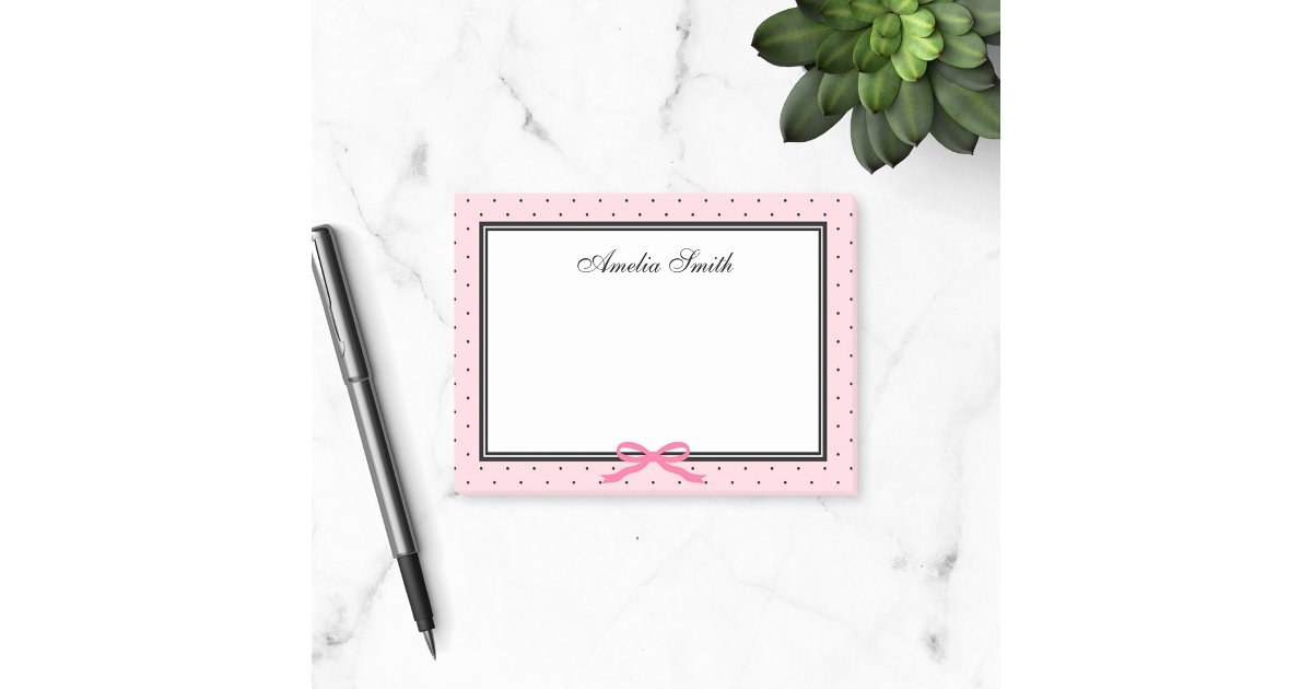 Modern Classic Pink Black Polka Dot Pink Ribbon Post-it Notes | Zazzle