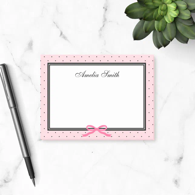 Modern Classic Pink Black Polka Dot Pink Ribbon Post-it Notes | Zazzle