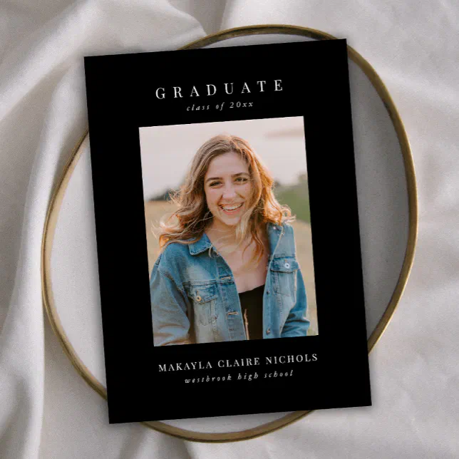 Modern Classic Simple Black Two Photo Graduation Announcement | Zazzle