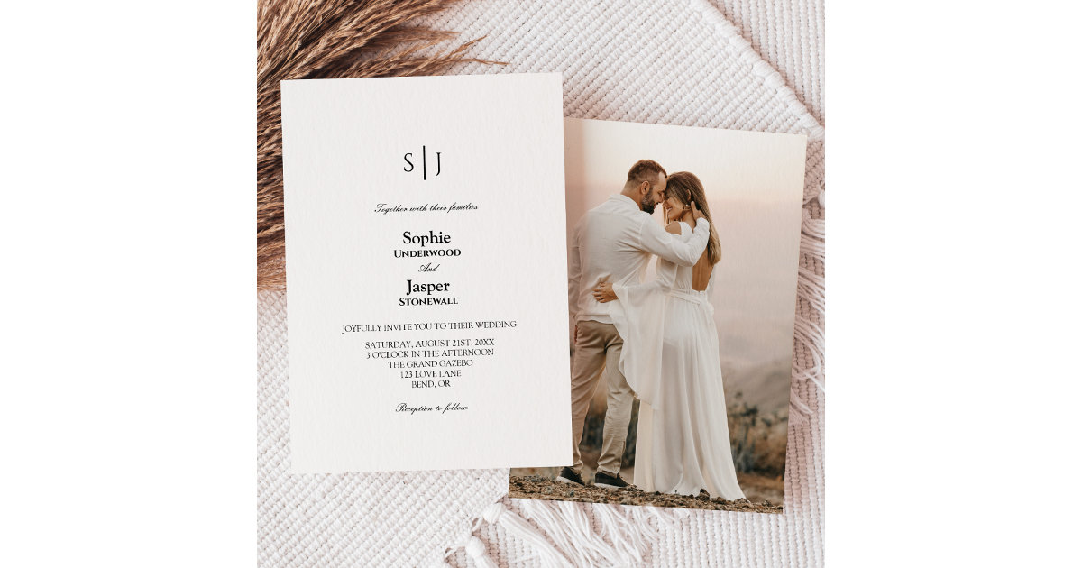 Modern Classic Simple Monogram Photo Wedding Invitation | Zazzle