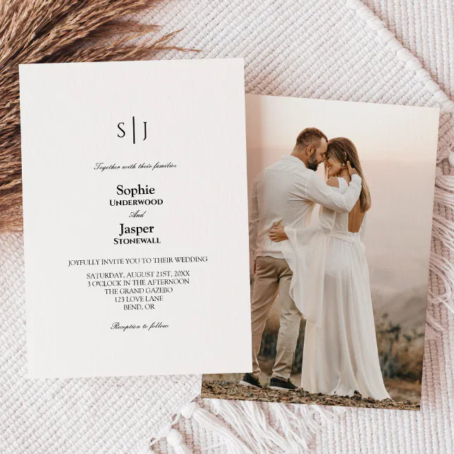 Modern Classic Simple Monogram Photo Wedding Invitation | Zazzle