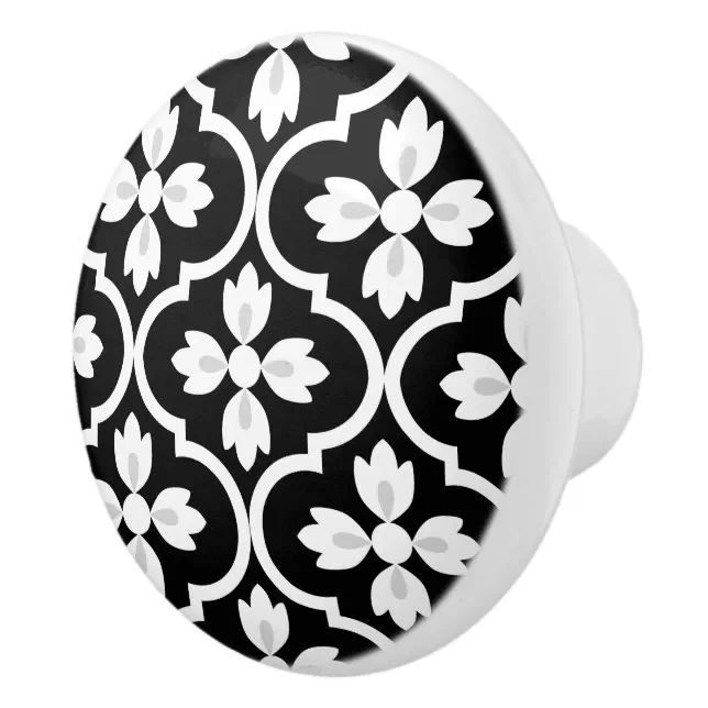 Modern classic Spanish Mediterranean black, white Ceramic Knob | Zazzle