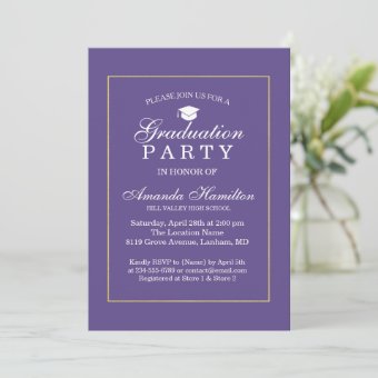 Modern Classic Ultra violet gold Frame Graduation Invitation | Zazzle