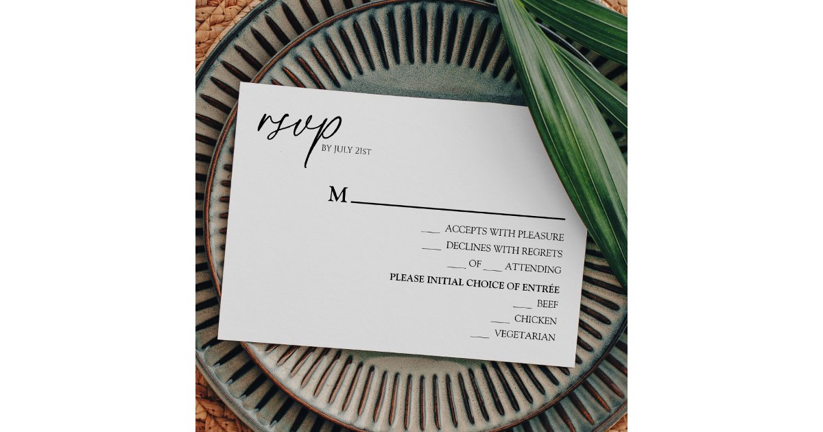 Modern Classic Wedding Menu RSVP Response Card | Zazzle