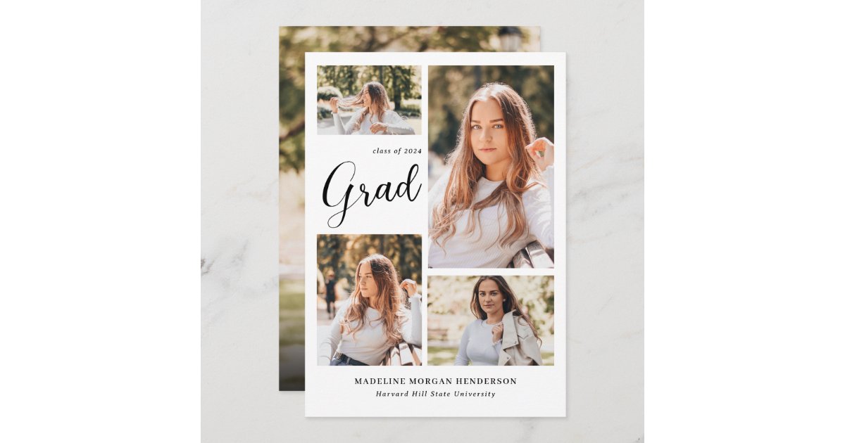 Modern Classy 5 Photo Collage Graduation Announcement | Zazzle