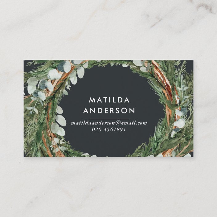 Modern classy elegant eucalyptus botanical wreath business card ...