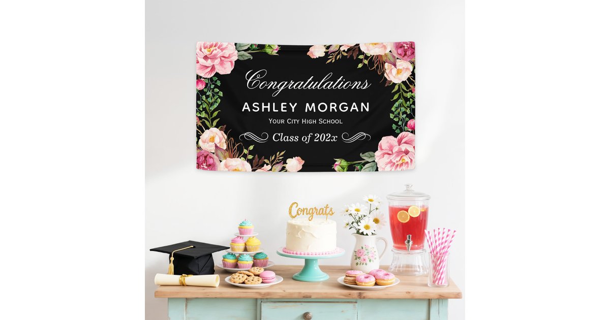 Modern Classy Floral Congrats Graduation Party Banner | Zazzle
