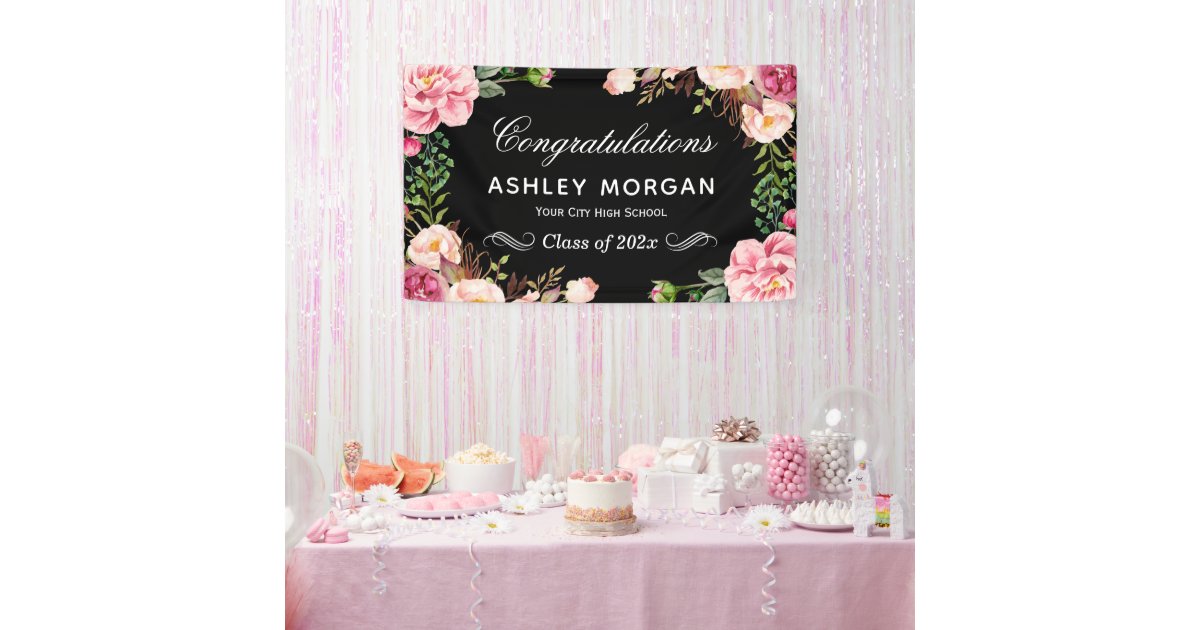 Modern Classy Floral Congrats Graduation Party Banner | Zazzle