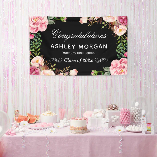 Modern Classy Floral Congrats Graduation Party Banner | Zazzle