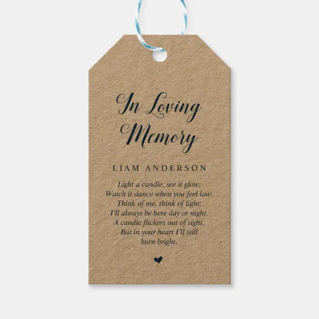 Modern Classy Navy Blue, Funeral Memorial Service Gift Tags | Zazzle