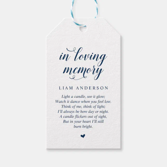 Modern Classy Navy Blue, Funeral Memorial Service Gift Tags | Zazzle
