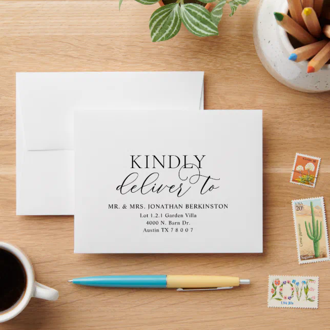 Modern Classy RSVP, Kindly deliver to Envelope | Zazzle