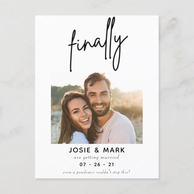 modern classy script finally photo save the date announcement postcard ...