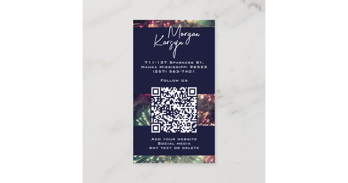 Modern Classy Typography Custom QR Code Fireworks Business Card | Zazzle