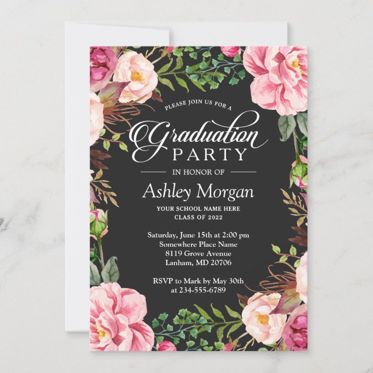 Modern Classy Typography Floral Graduation Party Invitation | Zazzle