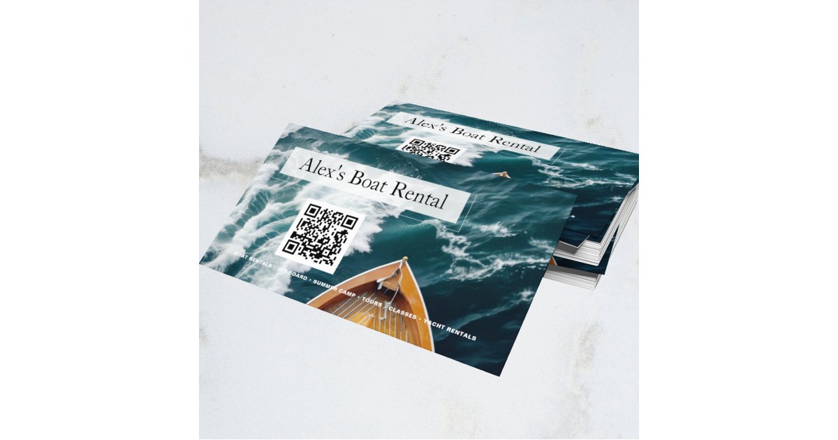 Modern Classy Unique Boat Rental QR Code Business Card | Zazzle