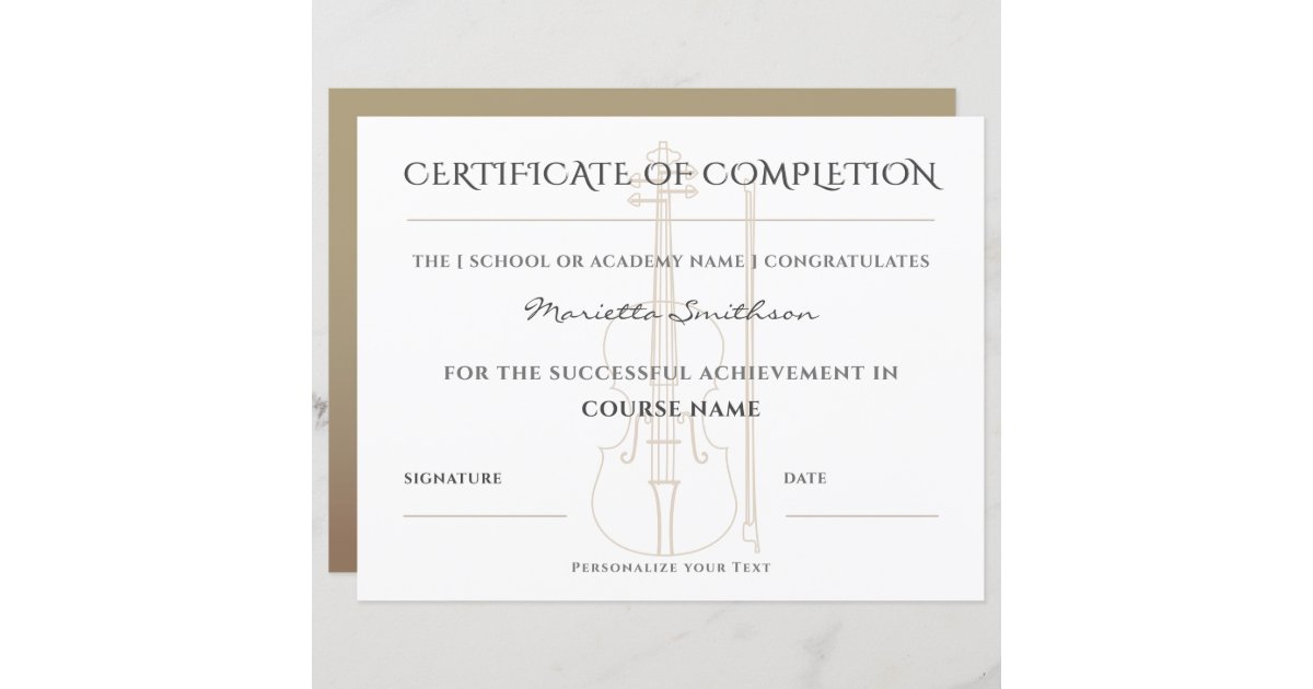 Modern Classy Violin Course Completion Certificate | Zazzle