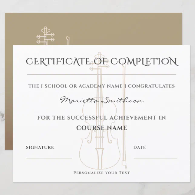 Modern Classy Violin Course Completion Certificate | Zazzle