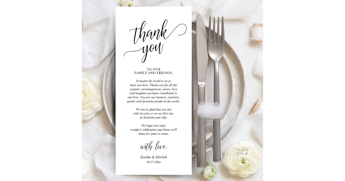 Modern Classy Wedding Reception Thank You Card | Zazzle